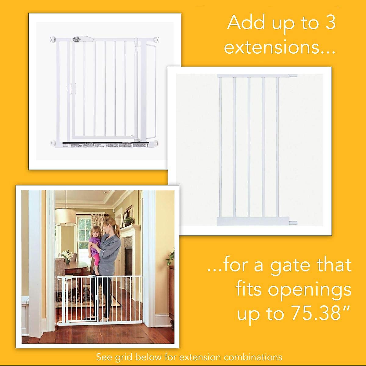 North States 5-Bar Extension for Auto-Close Baby Gate: Add extension for a gate up to 52.75" wide (Adds 14" width, Soft White)