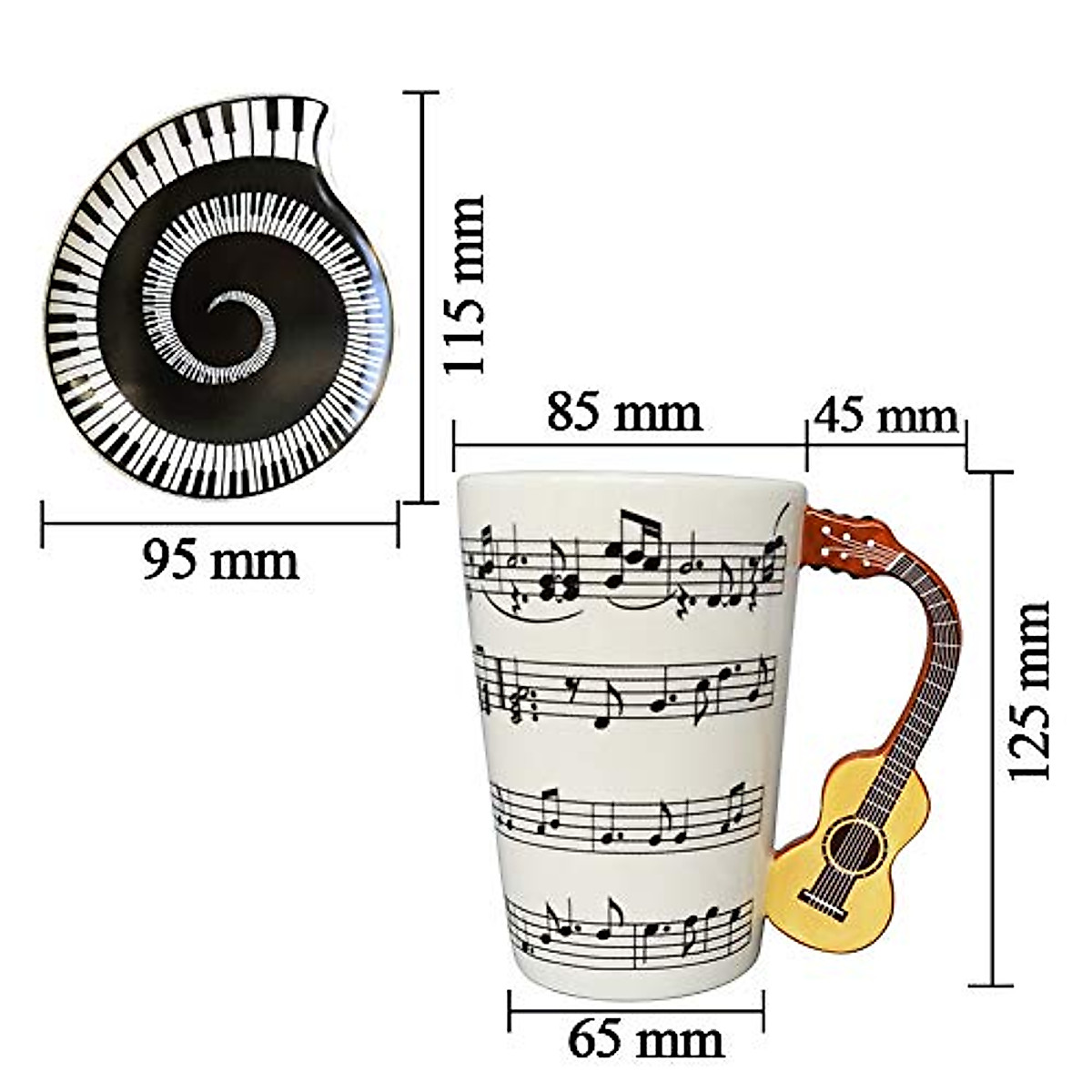 Lavezee Mug Cup With Guitar Handle And Art Musical Notes Holds 15 Oz, Tea Coffee Milk Ceramic Mug Gift For Music Lover