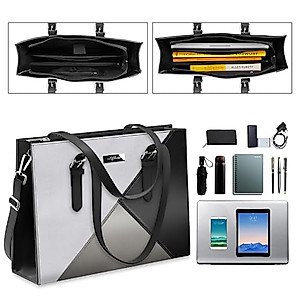 Alfheim Laptop Bags for Women 14 inch Leather Briefcase Large Business Shoulder Tote Bag Ladies Handbag for Office School Travel Work