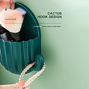 Gecau 4PC Cactus Shape Storage Box - Punch-Frees Cartoon Soap Holder - Wall Mounted Makeup Tool Container for Shower Toilet Bathroom Kitchen