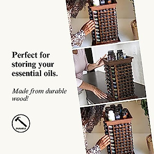 Oil Life - Premium Rotating Wooden Essential Oil Rack with Drawer | Aromatherapy Storage Solution for 182 Bottles | Display Holder for All 15ml Essential Oil Brands (Bottom Drawer Included)