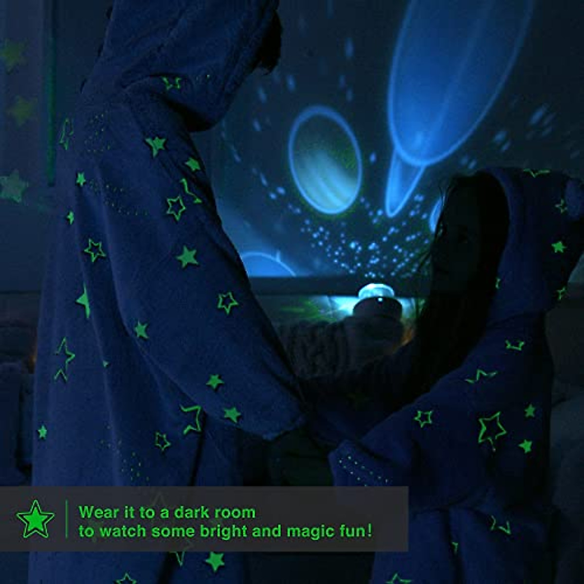 Cozy Bliss Wearable Blanket Hoodie Glow in The Dark Oversized Hooded Sweatshirt Lightweight with Giant Hood Pocket Super Soft Warm Comfy Plush Gifts for Kids Women Men Birthday Halloween