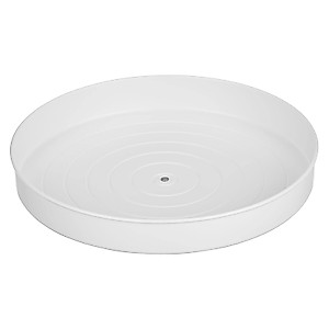 mDesign Rustic Lazy Susan Turntable Metal Spinner Tray - Kitchen Cabinet, Pantry, Fridge, Cupboards, or Counter Organizing, Fully Rotating Organizer for Food, Spices, and Condiments, 12" Round, White