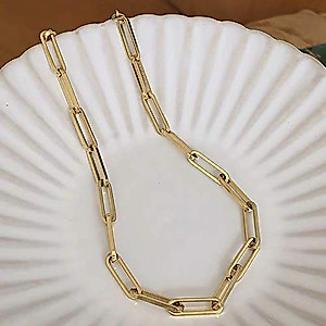 Shapes Studio 18K Gold Plated Titanium Thick Paperclip Chain Necklace, Minimalist Style, Bold Chunky Paper Clip Chain Necklace, Short Necklace, Never Tarnish(40cm)