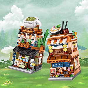 PHYNEDI Goshfun 379Pcs Japanese Street View Matcha Shop Bricks Model Set, MOC DIY Building Block Assembly Mini Particle Construction Toy (Not Compatible with Small Particle Bricks)