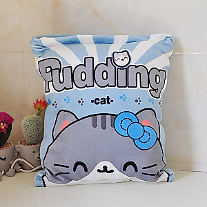 Nenalayo Cute Kitty Cat Snack Pillow Pudding Decorative Stuffed Animal Dolls for Bed Couch Creative Toy Gifts for Teens Girls Kids (Blue)