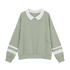 Tuislay Cute Sweatshirts for Women Kawaii Clothes Aesthetic Pullover Teens Girls Preppy Hoodies Pocket Turn-Down Collar Tops (Green,L,Large)