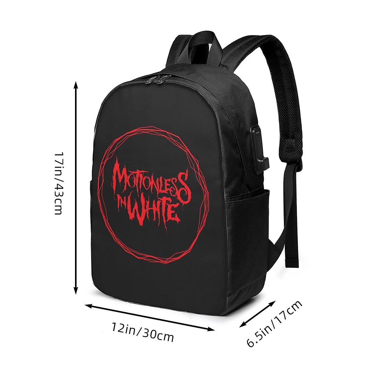 Tjervhie Motionless Rock In Band White Backpack,unisex casual book bags,external usb interface,earphone cable interface,label.traveling backpack suitable for business