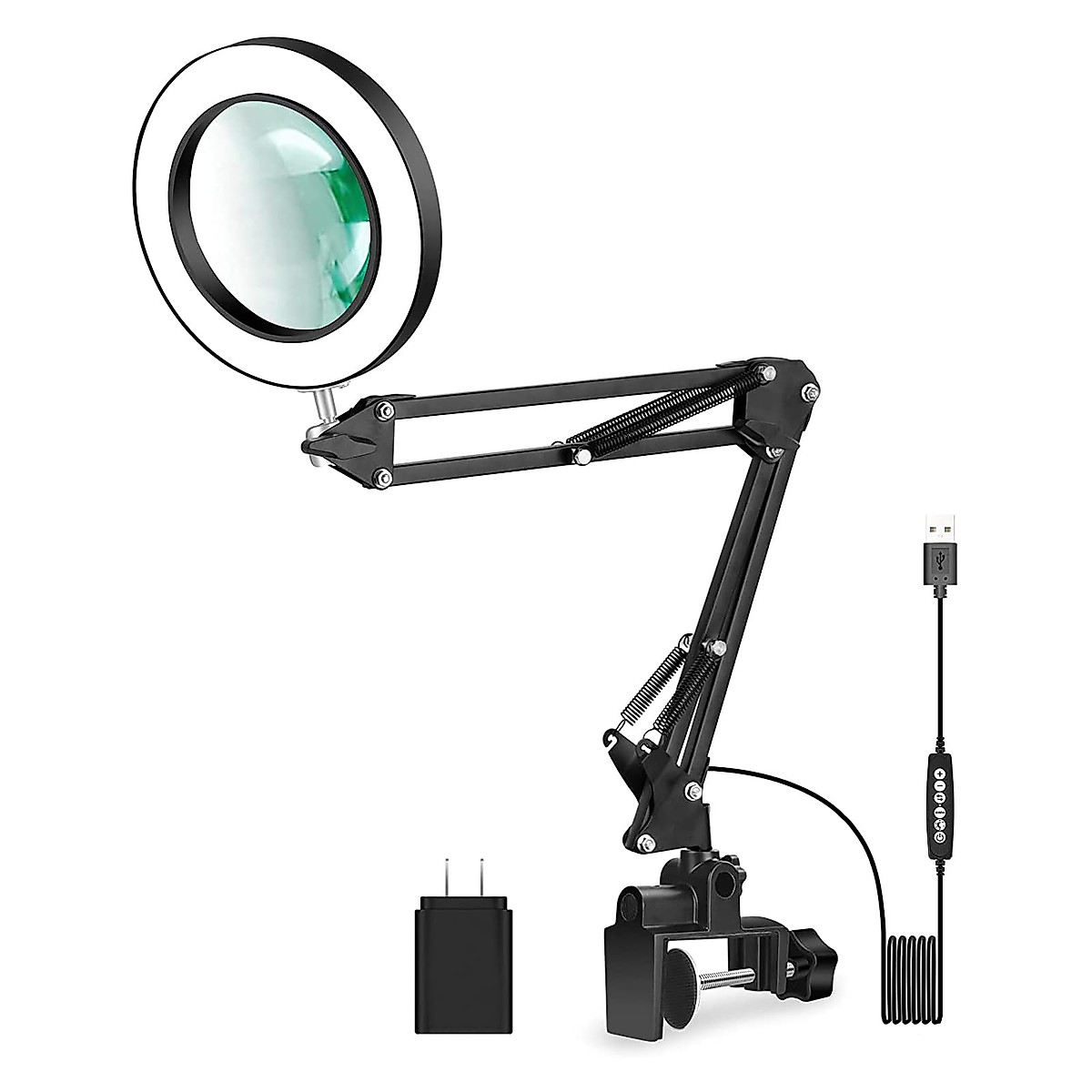 BRISON Magnifying Desk Lamp with Clamp, 3 Adjustable Light, 10 Brightness 8X Magnifier Lamps for Reading/Office/Soldering/Crafts, Swing Arms LED Desk Lamp with Sleep Timer Function