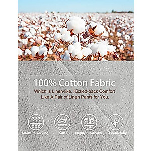 sherelie Men's 100% Cotton Ankle Pants Drawstring Linen Like Pants 4 Pockets Pull-On Pants Lounge Casual Summer Beach Trousers, Black, XL