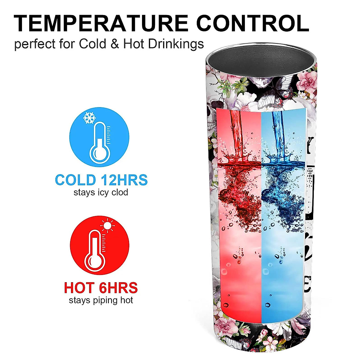 ATHAND Funny Birthday Gifts for Women Girls Friends, My Last F*ck Floral Skull Coffee Tumbler Cups with Lid, Double Wall Insulated Travel Coffee Mug, Gift Ideas for Her (Pack of 1)