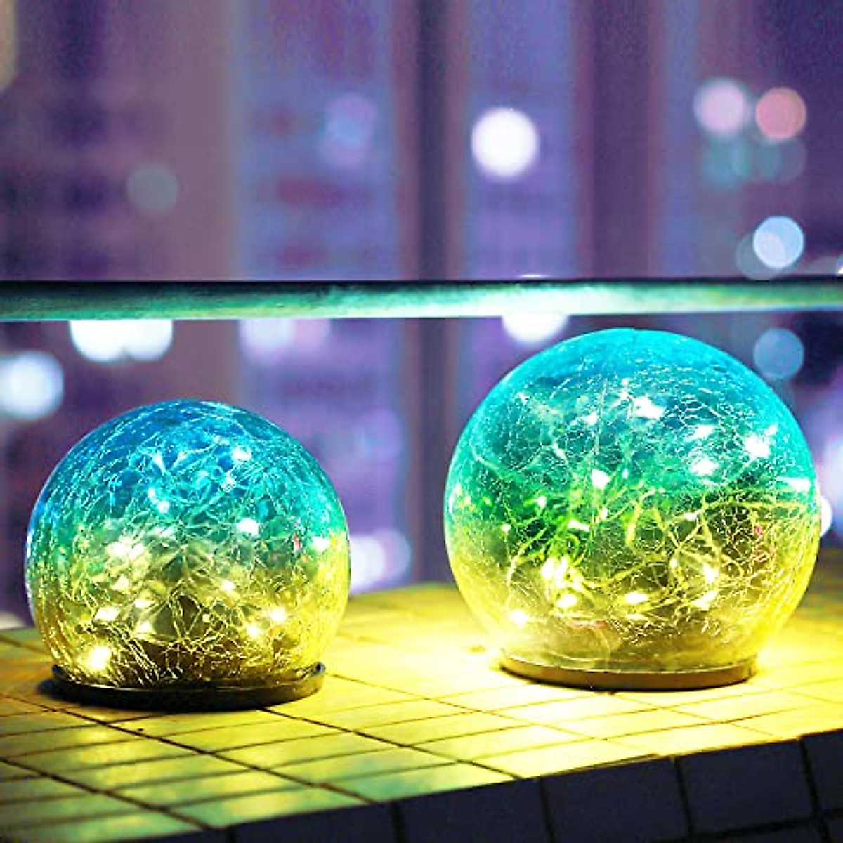UAMSTYLE Globe Solar Lights Waterproof Decorative 2 Pack Globe Cracked Glass Gazing Ball for Outdoor Garden Decor Decorations Pathway Patio Yard Lawn,Blue