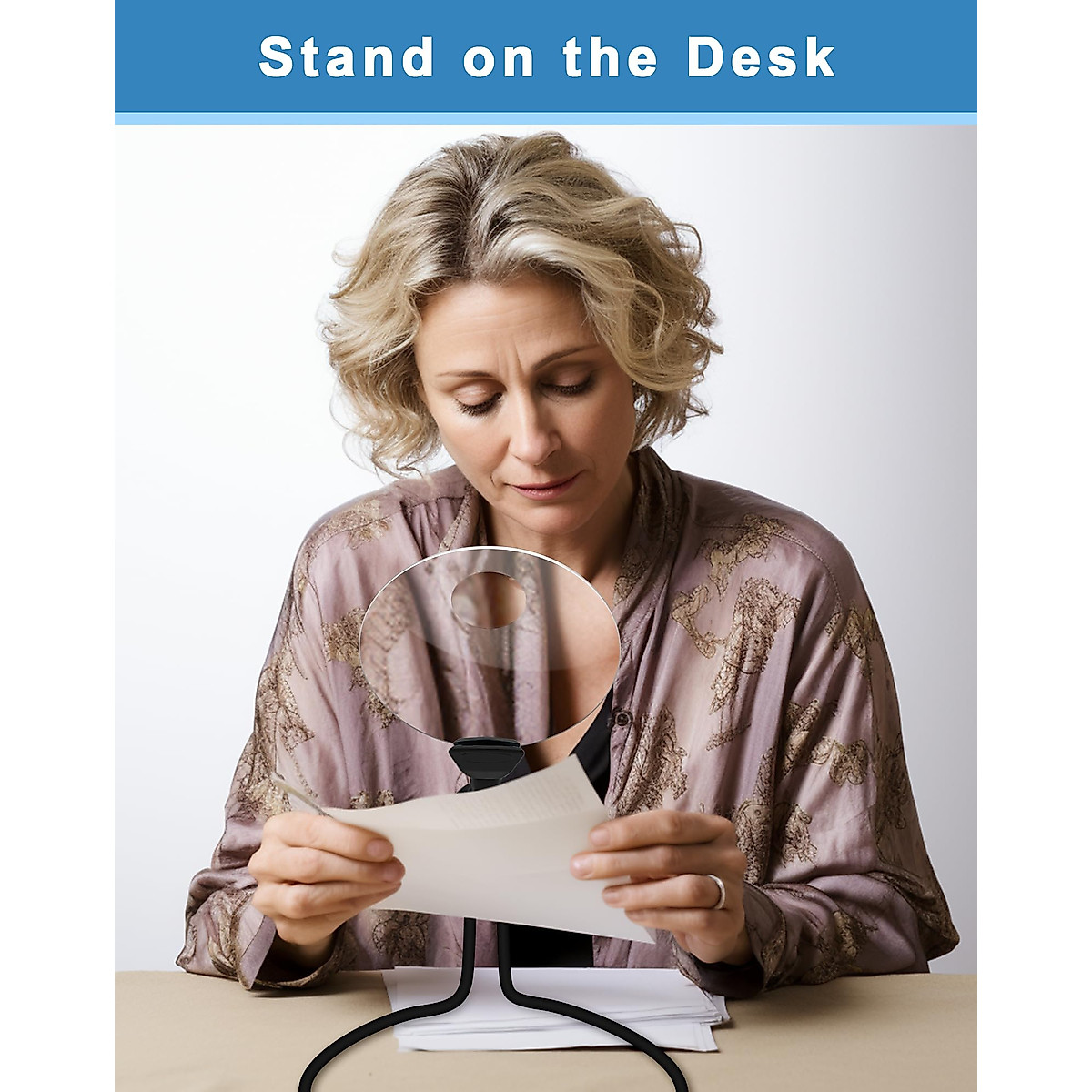 Magnifying Glass for Reading with 5.12in Diameter Magnifying Lens, 5X Neckwear Hands Free Magnifier with Stand for Seniors and Low Vision When Sewing, Cross Stitch, Needlepoint, Reading(Black)