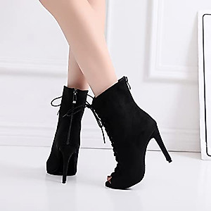 AOQUNFS Open Toe Dancing Boots Women High Heel Latin Ballroom Dance Shoes for Practice Wedding Party,7221-Black-7.5,US 5
