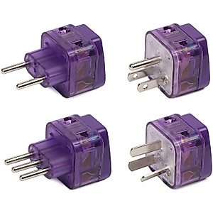 NEW! 4 Pieces AMERICA TRAVEL ADAPTER Pack for SOUTH and N. AMERICA; ARGENTINA CHILE PERU BOLIVIA URUGUAY COSTA RICA COLOMBIA USA MEXICO CANADA / WITH DUAL PLUG-IN PORTS AND BUILT-IN SURGE PROTECTORS