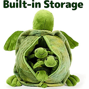 PREXTEX Plush Turtle Toys Stuffed Animal w/ 3 Turtle Baby Stuffed Animals - Big Turtle Zippers 3 Little Plush Baby Turtles - Turtle Plush Toys for Kids 3-5 - Turtle Toy - Great Gift for Turtle Lovers