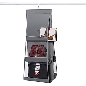 ThunderStar Hanging Closet Organizer Dust-Proof Storage Wardrobe Handbag Holder, Dual-Sided 6 Clear See-Through Pockets