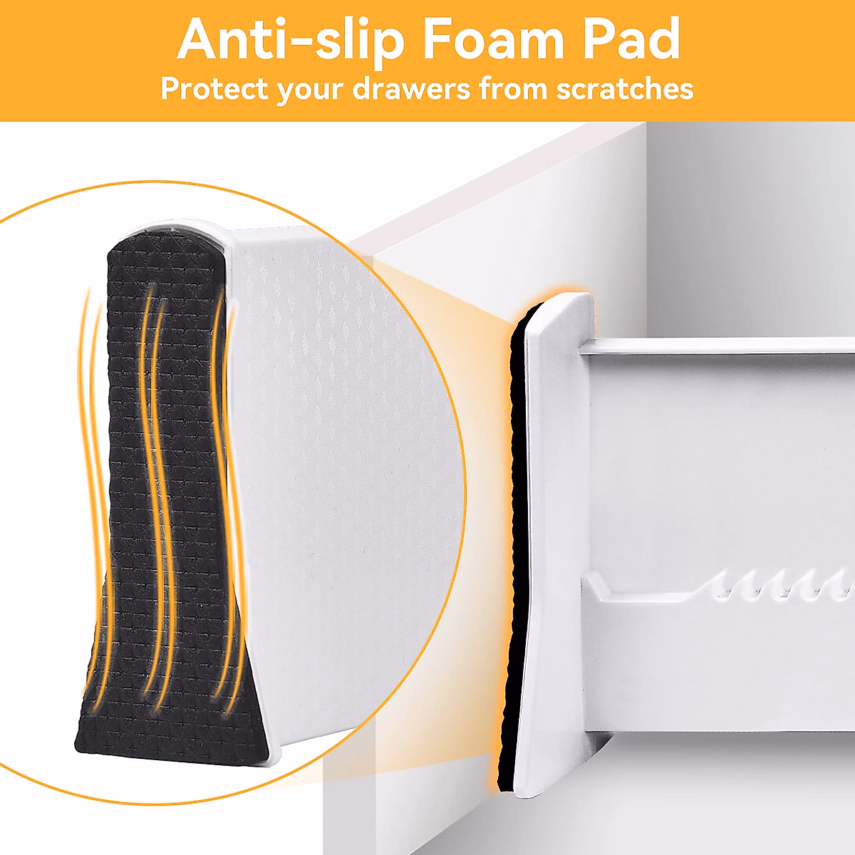 JONYJ Drawer Dividers Organizer 5 Pack, Adjustable Separators 4" High Expandable from 11-17" for Bedroom, Bathroom, Closet,Clothing, Office, Kitchen Storage, Strong Secure Hold, Foam Ends（White）