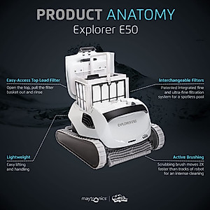 Dolphin Explorer E50 Wi-Fi Automatic Robotic Pool Vacuum Cleaner Includes Caddy for Easy Transport and Store, Ideal for Inground Pool Up to 50 Feet in Length