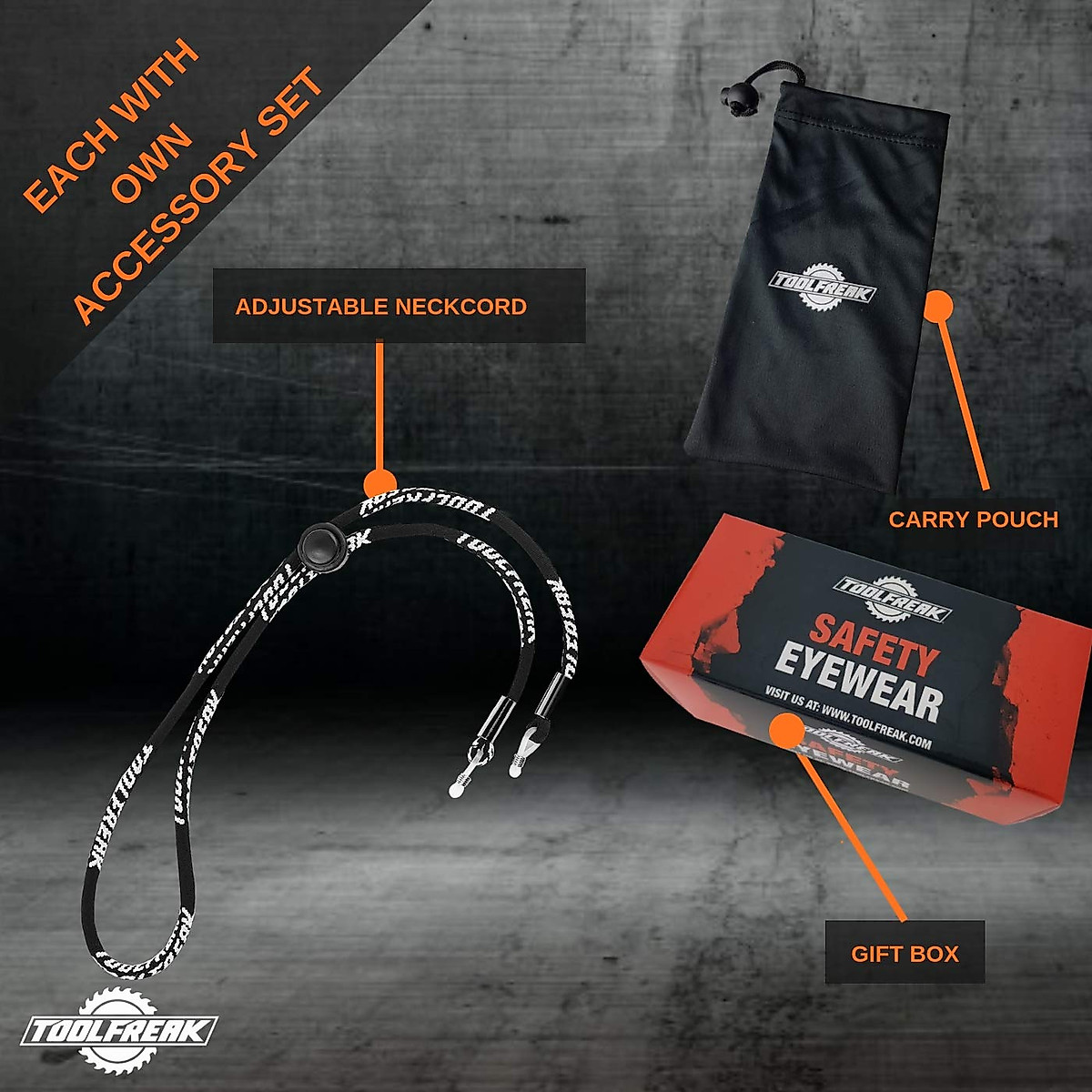 ToolFreak Finisher Safety Glasses Bundle Offer, Clear and Smoke Polycarbonate Lens, Wraparound Lenses with UV and Impact Rating,Neckcord and Carry Pouch