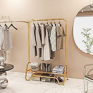 HoYoCaT 2-Styles Clothes Rack Metal Garment Rack Heavy-duty Clothing Rack with Shoes Shelf Gold Garment Rack…