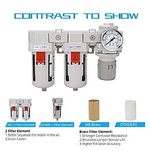 NANPU DFR-03 3/8" NPT Air Drying System - Double Air Filters, Air Pressure Regulator Combo - Semi-Auto Drain, Poly Bowl