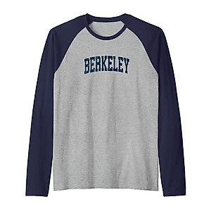 Berkeley California CA Vintage Athletic Sports Navy Design Raglan Baseball Tee
