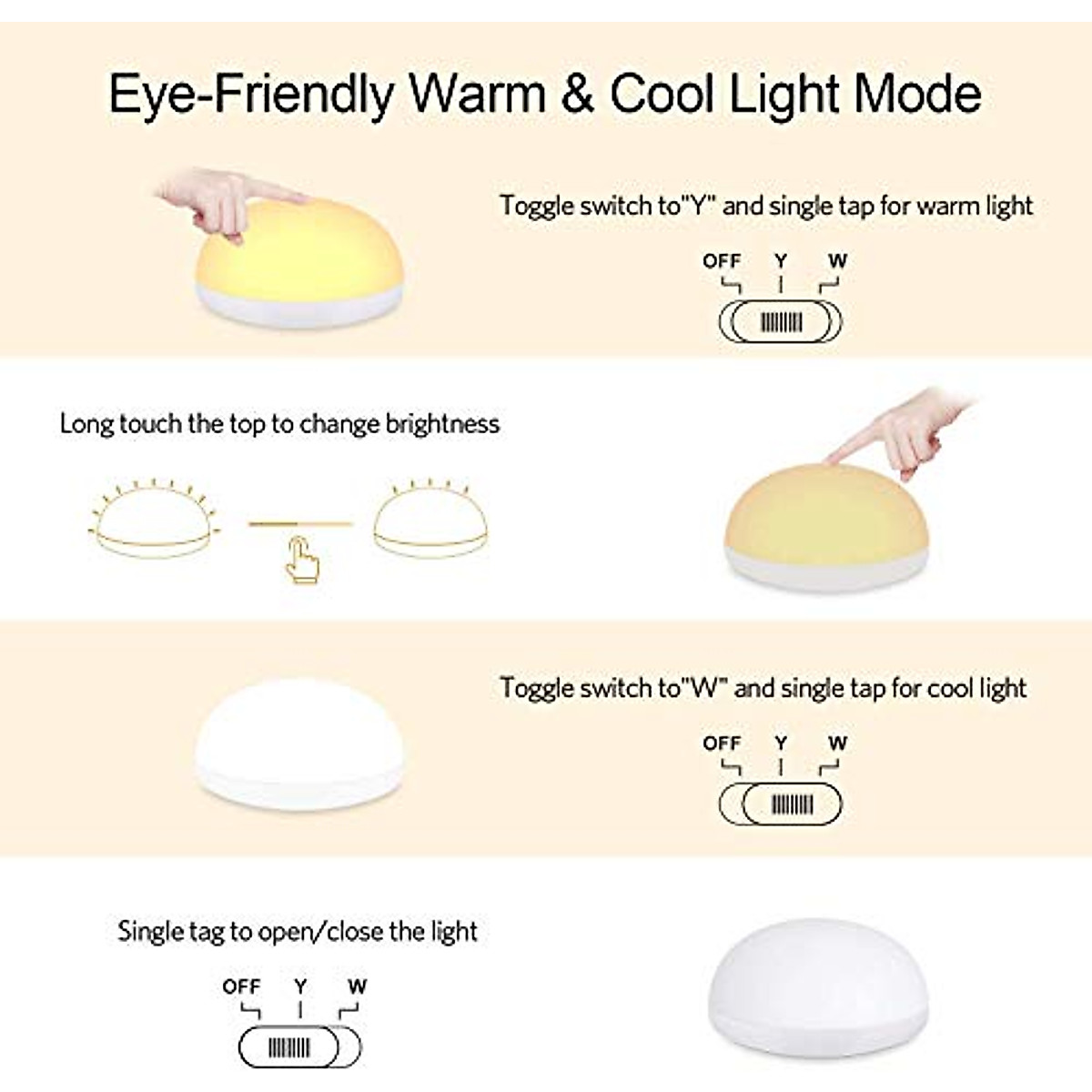 OOWOLF LED Night Lights for Kids Rechargeable Bedside Lamp with Color Changing Mode Dimmable Touchable Ambient Light for Reading, Sleeping, and Relaxing