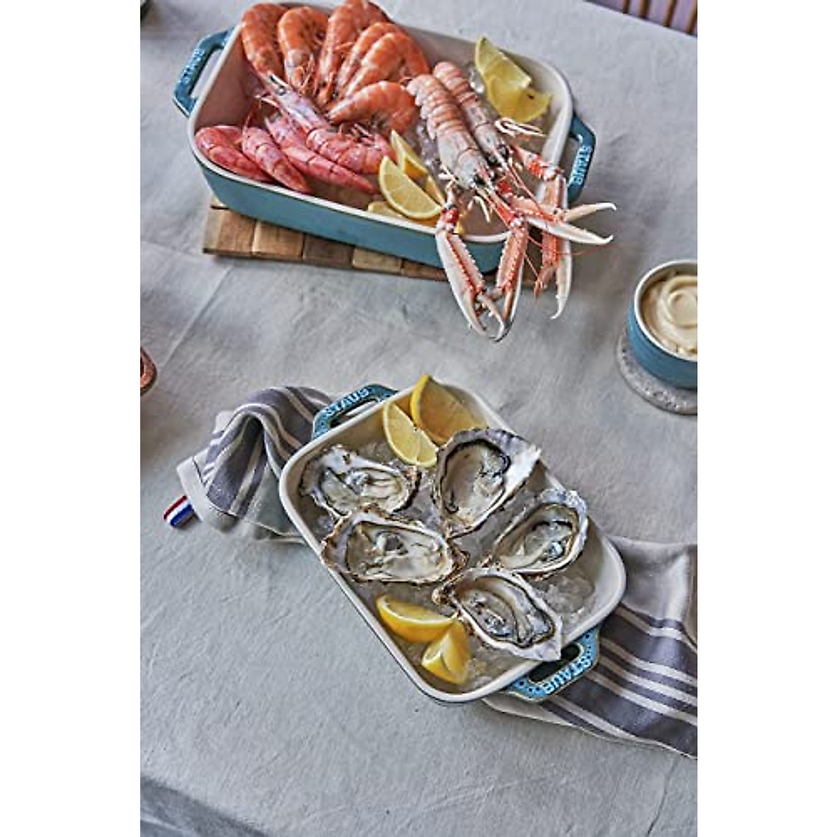 STAUB Ceramics Rectangular Baking Dish Set, Casserole Dish, Baking Pans for Lasagna, Cake, 2-Piece, Rustic Turquoise