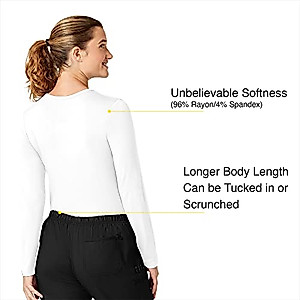 WonderWink Layers Women’s Silky Long Sleeve Tee — White, Medium