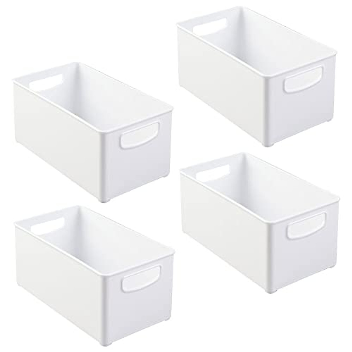 mDesign Plastic Storage Organizer Wide Container Bin with Handles for Bathroom, Home Organization - Holds Vitamins, Supplements, Makeup, Styling Tools - Ligne Collection - 4 Pack - White