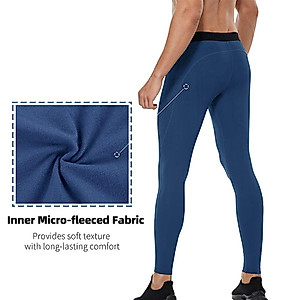 EARGFM Men's Compression Pants Athletic Leggings Workout Running Tights Dry Base Layer with Pockets Active Cycling Pants Blue