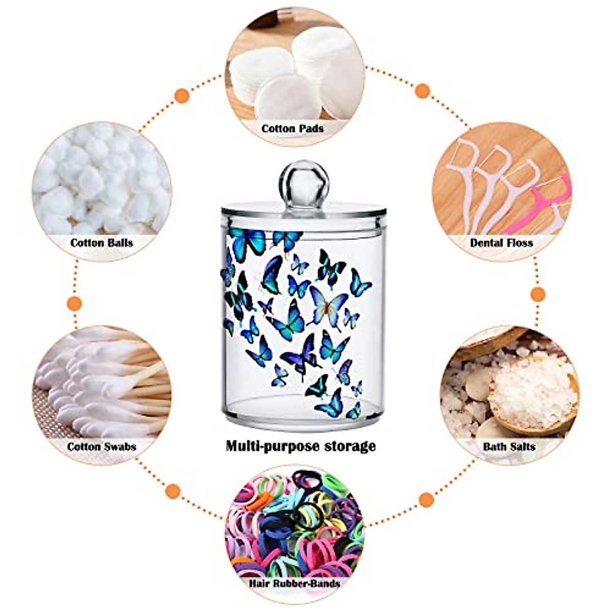 ZOEO Bathroom Canister Set of 2, Butterfly Dream Magic Blue Clear Plastic Jars Holder Dispenser Farmhouse Sugar Storage Countertop With Airtight Lids, Kitchen Theme Decor