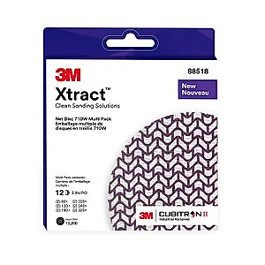 3M Xtract Net Disc 710W, 5 in, 12 Piece Multi-Pack Hook and Loop Sanding Discs, 80+, 120+, 180+, 220+, 240+, 320+, Virtually Dust-Free, Assorted Grades, 88518