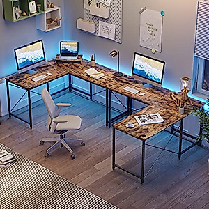 Bestier L Shaped Desk 95.2 Inch 2 Person Long Desk or Reversible Corner Computer Desk for Home Office Large Craft Table U Shaped Gaming Workstation with Monitor Stand & 3 Cable Holes, Rustic Brown