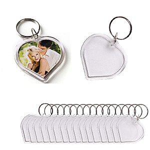 NATUWORLD 25Pcs Clear Acrylic Photo Keychains Blank Heart Shape Picture Frame Keychain Keyring Insert Personalized Keychain Snap in Insert Key Chain Keyrings Key Holder Great for DIY Gift