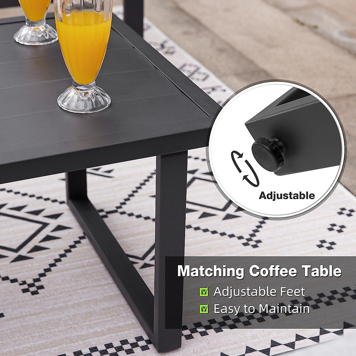 COMLAX FIELD Patio Furniture Set, 4 Pieces Outdoor Patio Furniture with Table Set, Metal Patio Conversation Sets with Washable and High-Resiliency Sponge Cushions, Grey