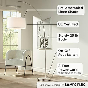 360 Lighting Cora Modern Arched Task Floor Lamp Standing 72" Tall Brushed Nickel Silver Off White Linen Fabric Drum Shade for Living Room Reading House Bedroom Home Decor