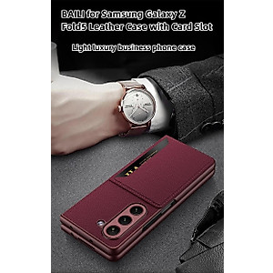 BAILI for Samsung Galaxy Z Fold5 Leather Wallet Case,Galaxy Z Fold 5 Case with Card Slots,Galaxy Z Fold 5 Case with Card Holder,Military Grade Drop Protective Cover for Fold5-Wine Red