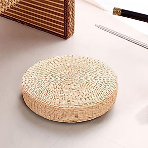 11.8In/30CM Hand-Woven Natural Cattail Mat Cushion Pouf, Japanese Style Round Straw Seat Pad, Handmade Floor Pouf for Party Living Room Bay Window 1 Count (Kids)