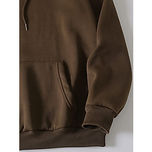 MakeMeChic Men's Casual Basic Thermal Pullover Hoodie Hooded Sweatshirt with Pocket Chocolate Brown L