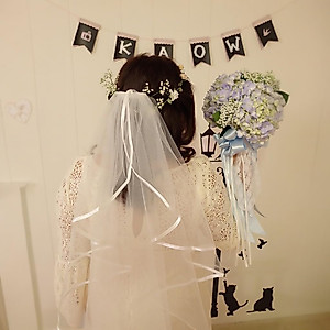 SAMKY Elegant 1T 1 Tier Ribbon Cascade Waterfall Veil - White Short Shoulder Length 20" V604