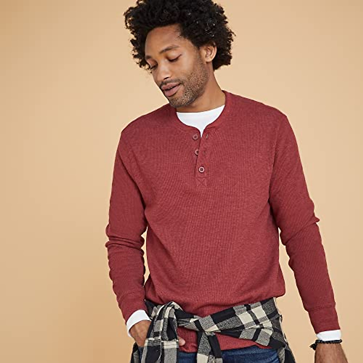 Hanes mens Beefy Long Sleeve Three-button Henley Shirt, Mulled Berry, Medium US