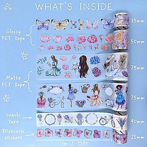 Fayware Aesthetic Washi Tape Set - 6 PET & Washi Tapes for Journaling, Scrapbooking Supplies, Bullet Journals, Planner, Arts & Crafts. Use as Stickers