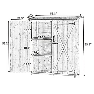 EOVTK Outdoor Wood Storage Shed, 5.3x4.6FT Garden Tool Organizer, Outdoor Storage Cabinet with Waterproof Asphalt Roof & Double Lockable Doors for Backyard Patio, Gray