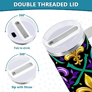 KEEPREAL 30 oz Mardi Gras Tumbler with Handle, Insulated Sports Water Bottle with Lid and Straw, Thermal Stainless Steel Travel Coffee Mug Cup #330