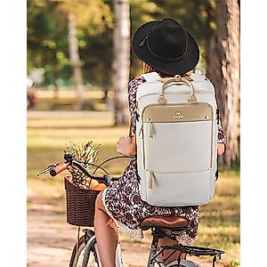 Carry on Backpack for Women, 52L TSA Travel Laptop Backpack with USB Port & Shoes Compartment Fits 17 inch Computer, Extra Large Expandable Flight Approved Weekender Bag with 2 Packing Cubes, Beige