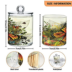 KEEPREAL Butterfly Flower Qtip Holder Dispenser with Lids, 4PCS Plastic Food Storage Canisters, Apothecary Jar Containers for Vanity Organizer Storage