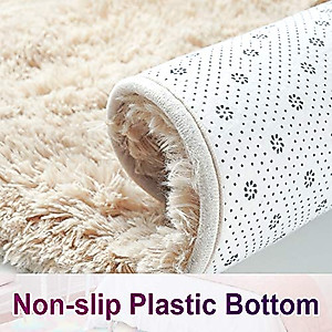 Toneed Fluffy Bedroom Rug, 4 x 6 Feet Shaggy Area Rug Modern Furry Rug Plush Fuzzy Carpet for Living Room Drom Kids Room Nursery Kindergarten Home Decorative, Beige