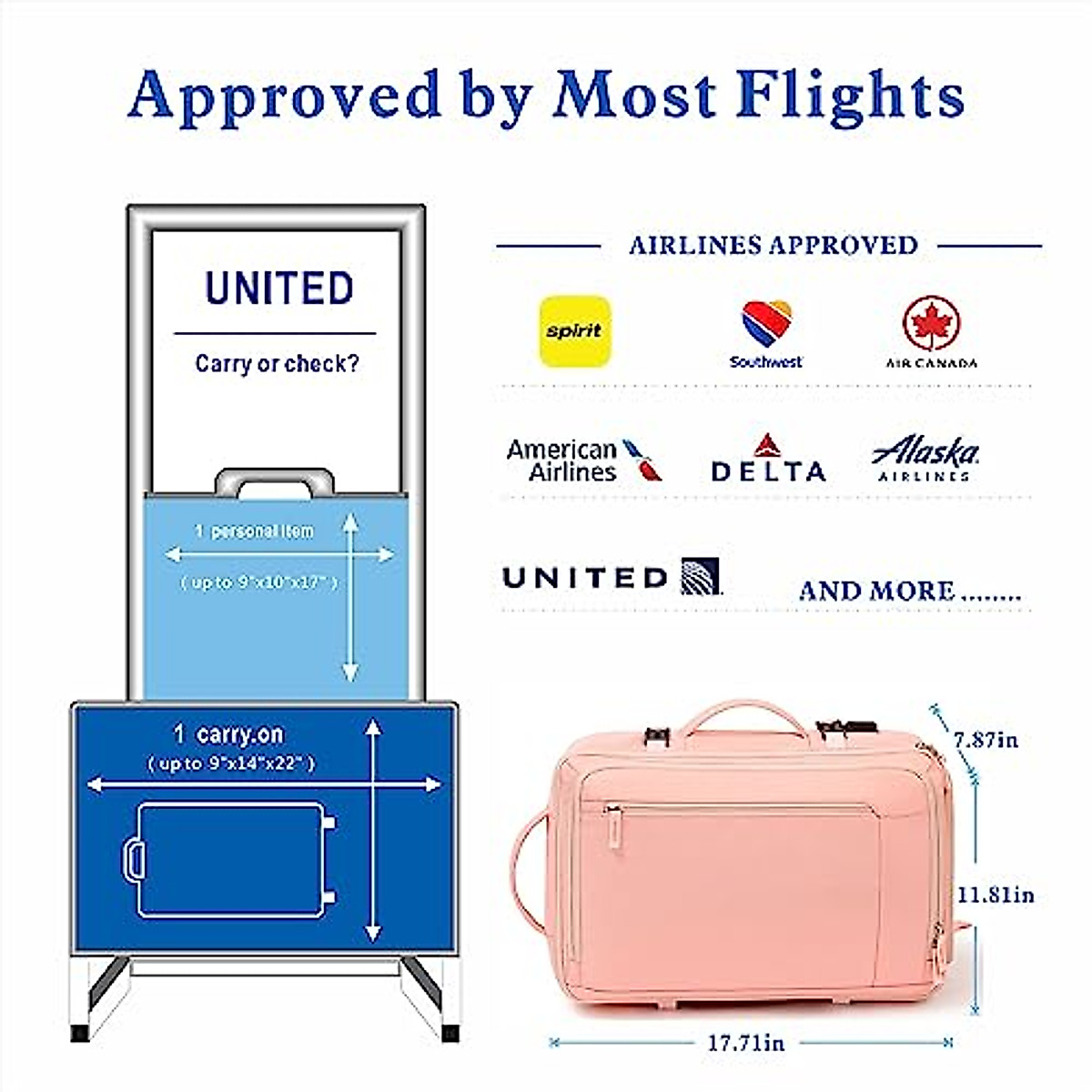 Yostorrie Large Travel Backpack for Women, 40L Airline Approved Carry on Backpack as Personal Item Size, Expandable Suitcase Backpack with Shoe Compartment,Waterproof Business Bag for 17in Laptop,Pink